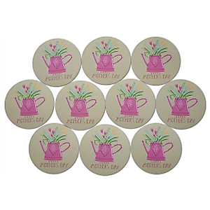 Novel Merk Mother~'s Day Refrigerator Magnets, Small Circle Flowers in Watering Can Design for Fridge, Gifts, Decor, & Party Favors (10 Pack), Pink, Green, Yellow, 3 Inch