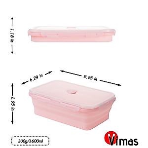 Vimas Extra Large Silicone Food Storage Containers, 53oz/1600ml Collapsible Meal Prep Containers with Lids for Fruits, Vegtables (Pink)