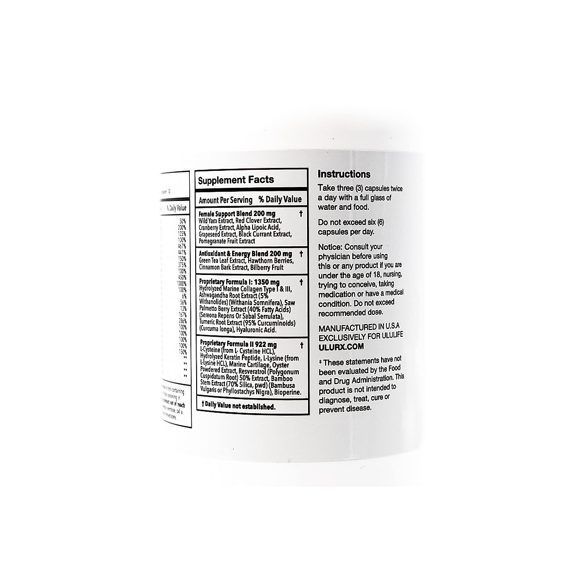 ULULIFE Ultimate Multivitamin and Hair Skin Nails: Ashwagandha and Resveratrol-Powered Solution for Hair Growth, Hormone Support, and Overall Health UluRX 30-Day Supply 180 Capsules.