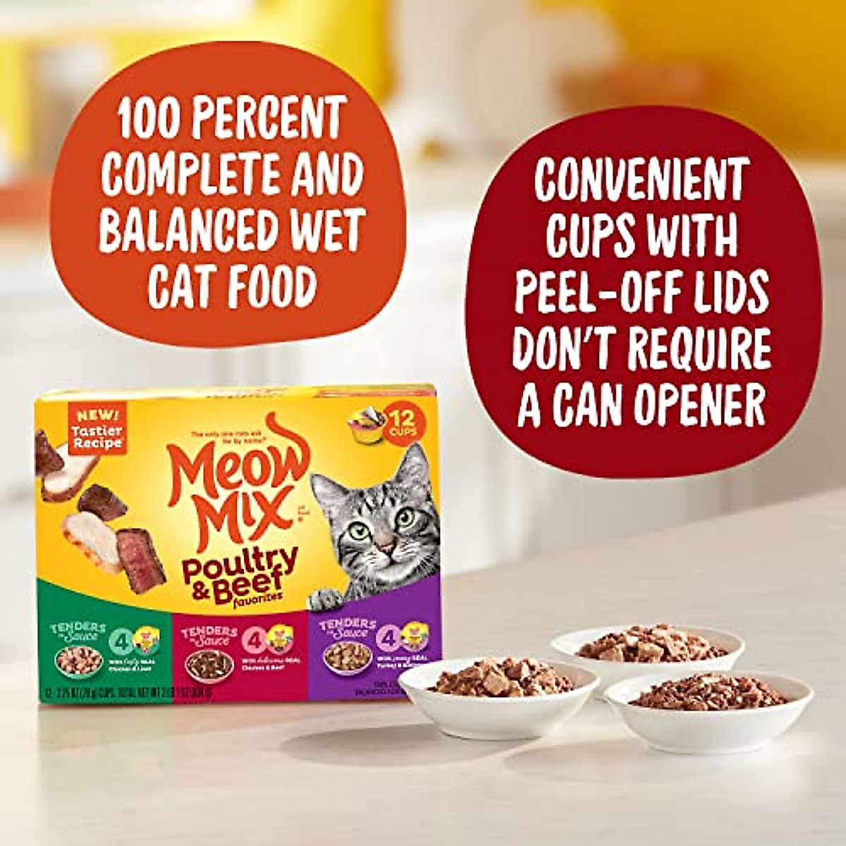 Meow Mix Tender Favorites Wet Cat Food, Poultry & Beef Variety Pack, 2.75 Ounce Cup (Pack of 24) (Packaging May Vary)