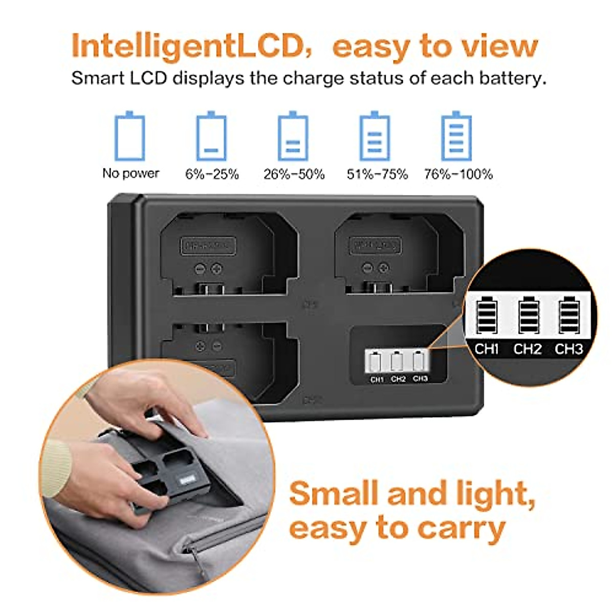 8.4V/850mA, Triple Charger for Sony NP-FZ100 Battery, Compatible with Sony A7III, A7SIII, A9, A9S Cameras, with LCD Display, Support Type-C and Micro USB, Sony a7iii Battery Charger