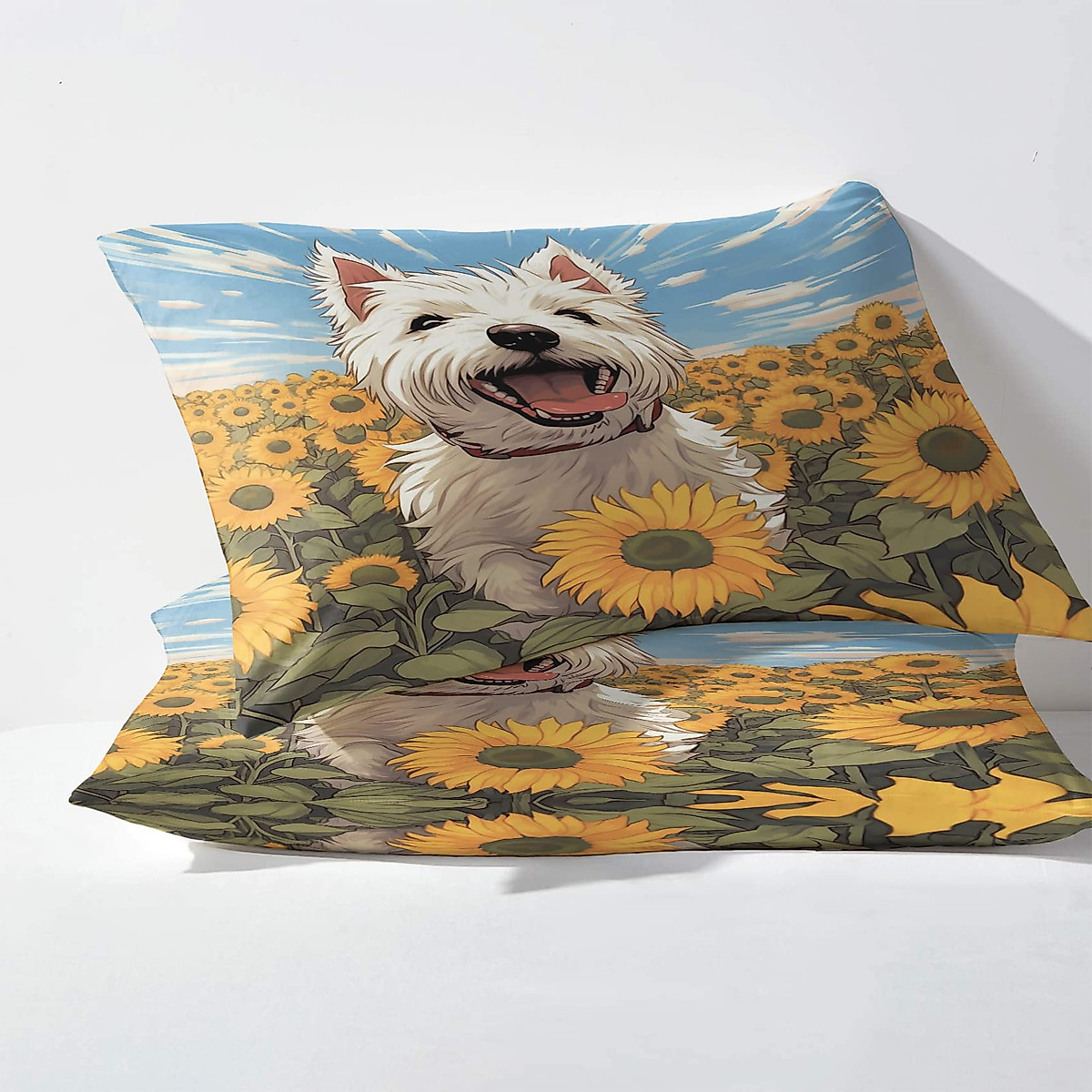 Schnauzer Sheets Full Size, Sunflower Plant Bed Sheets, Patterned Bedding Sheets & Pillowcases 4 Piece Set - Soft Microfiber Deep Pocket Fitted Sheet & Flat Sheet & 2 Pillow Cases L3-&-220