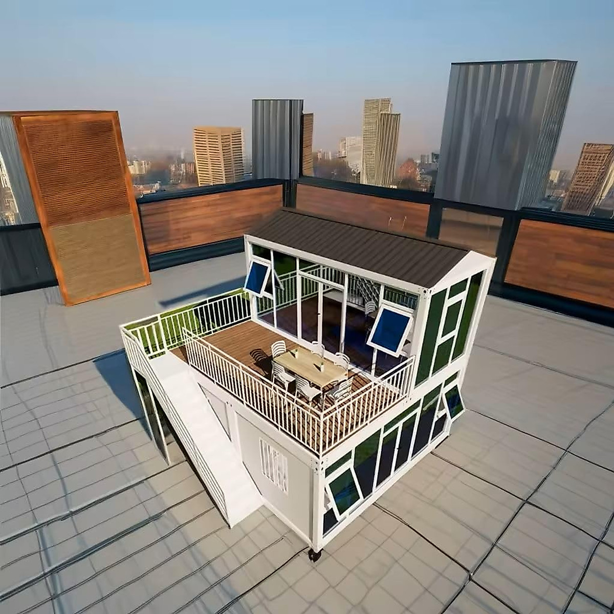 S.E.Q Double Story Fully Equipped prefab Expandable Container House 20ft, Luxury Home Stairs Included 4-6 Rooms 1 Kitchen,1 Bathroom Free Bed Set