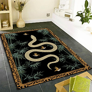 Puyosvr Snakes and Birds Area Rugs, 5x6ft, Goth Bohemian Retro Aesthetics Accent Rug, Washable Carpet with Anti-Slip Backing Durable Rugs for Bedroom Living Room Nursery