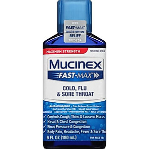 Mucinex Fast-Max Maximum Strength Cold, Flu, & Sore Throat Liquid, 6oz