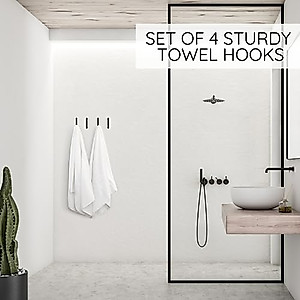 KIBAGA Stylish Bathroom Towel Hooks for Wall Mount Set of 4 - Beautiful, Sturdy & Easy to Install Metal Shower Hangers - Space Saving Matte Black Towel Holder - Your Perfect Bathroom Decor Addition