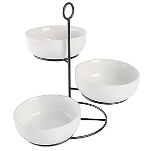 Gibson Home Gracious Dining 3-Tier Tidbit Bowl w/Metal Stand, White