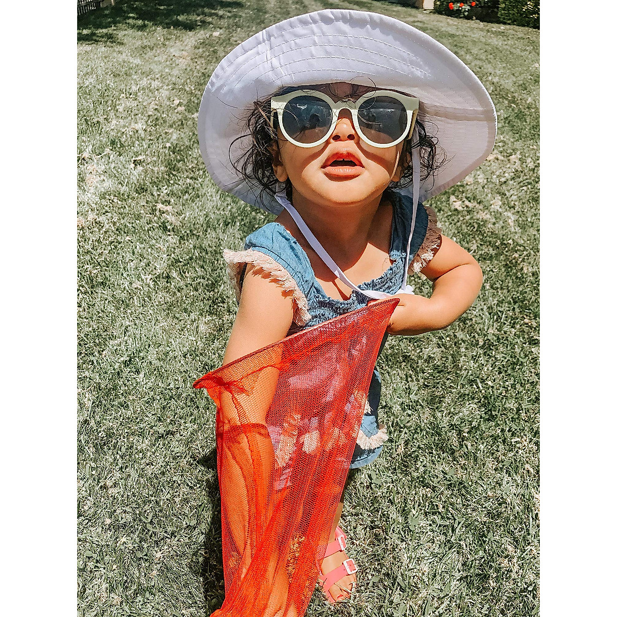 Simplicity Infant Hat Baby Girl Sun Hat Baby Boy Sun Hat White Baby Summer Hat Baby Sun Protection Bucket Hat with String and Wide Brim White Bucket Hat, White, 0-12 Months