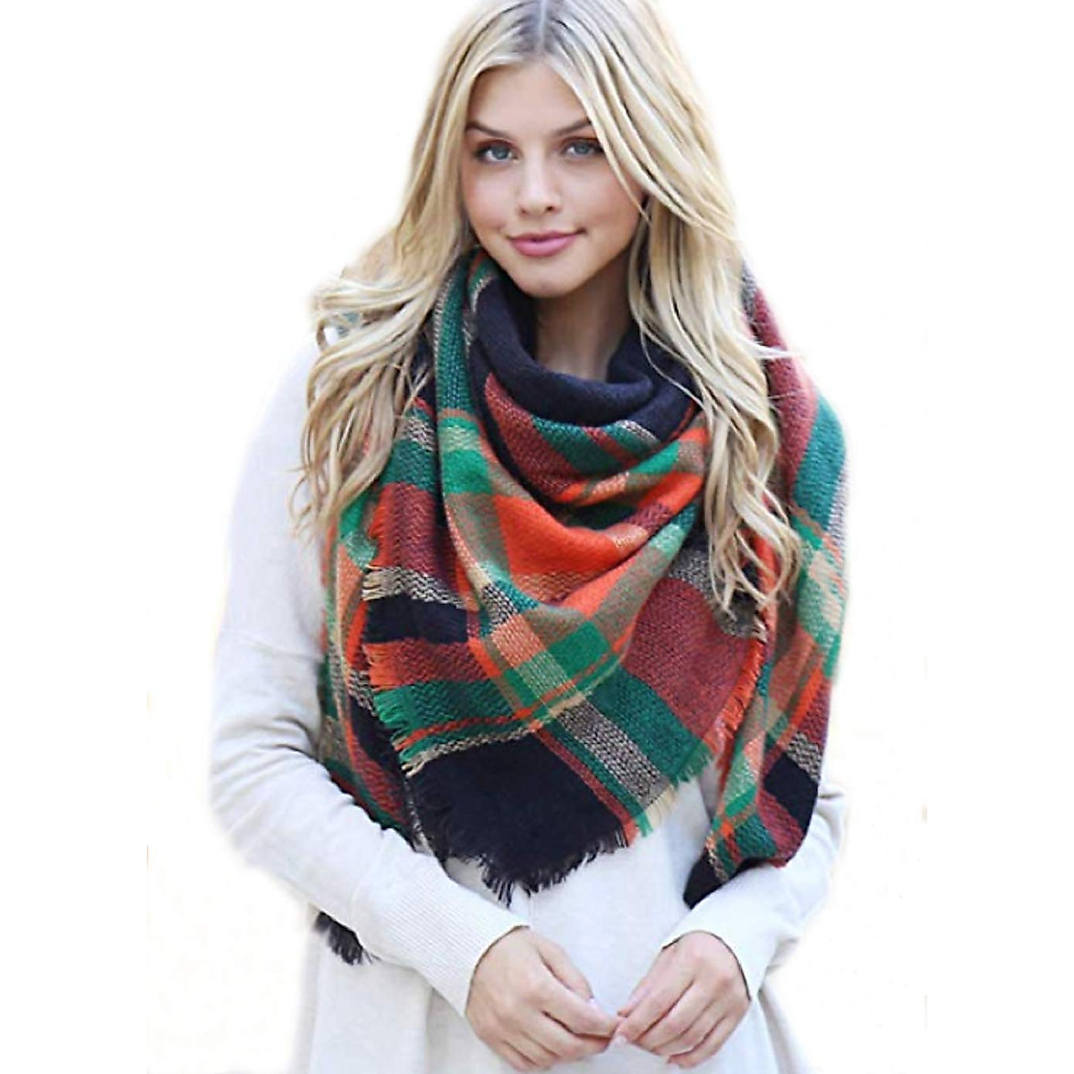 vxsvxm Shawl Tartan Women's Plaid Scarf Winter Oversized Scarves Wrap Blanket Scarf Warm Tassels Pashmina Poncho Scarf