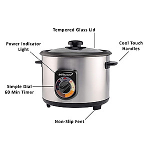 Brentwood TS-1020S 10-Cup Uncooked/20-Cup Cooked Crunchy Persian Rice Cooker, Stainless Steel [TS-1020S]