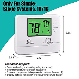 Suuwer Non-Programmable Thermostats for Home 1 Heat/1 Cool Single-Stage Systems (Green Backlight)