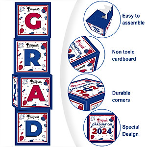 Graduation Decorations Class of 2024, 4 Pcs Red and Blue Graduation Balloon Boxes, 2024 Graduation Decorations, High School and College Graduation Party Decorations Supplies