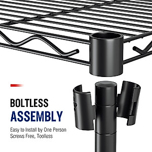 WORKPRO Storage Shelves, 4 Tier Metal Shelving Unit, Garage Wire Rack, Standing Adjustable Shelves with Hooks for Pantry Closet Kitchen Basement 24" W x 14" D x 48" H, 600 lbs Total Capacity