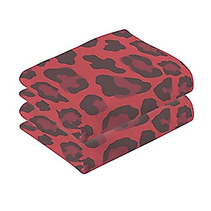 Jucciaco Red Leopard Pattern Cotton Towels for Bathroom, Soft Absorbent Hand Towel Set of 2 for Kitchen Yoga Gym Decorative, 16x28 inch