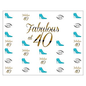 BannerBuzz Happy Birthday Fabulous at 40 Custom Step and Repeat Banner, 11 oz. PVC Flex, 720 DPI Eco-Solvent Printing, for Events and Parties, Photography Background (8'W x 10'H)