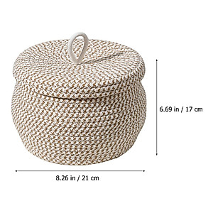Cabilock Cotton Rope Woven Storage Basket with lids Desktop Organizing Box Sundries Container With Lid Round Cotton Rope Lidded Basket