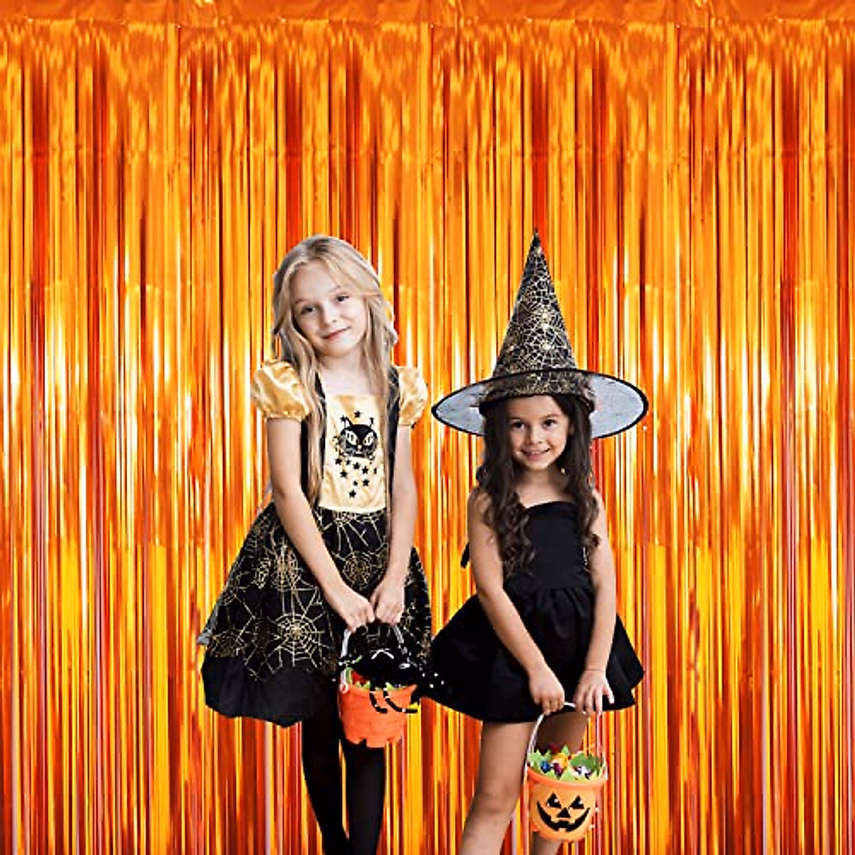 GOER 3.2 ft x 9.8 ft Metallic Tinsel Foil Fringe Curtains Party Photo Backdrop Party Streamers for Birthday,Graduation,New Year Eve Decorations Wedding Decor (Orange,1 Pack)