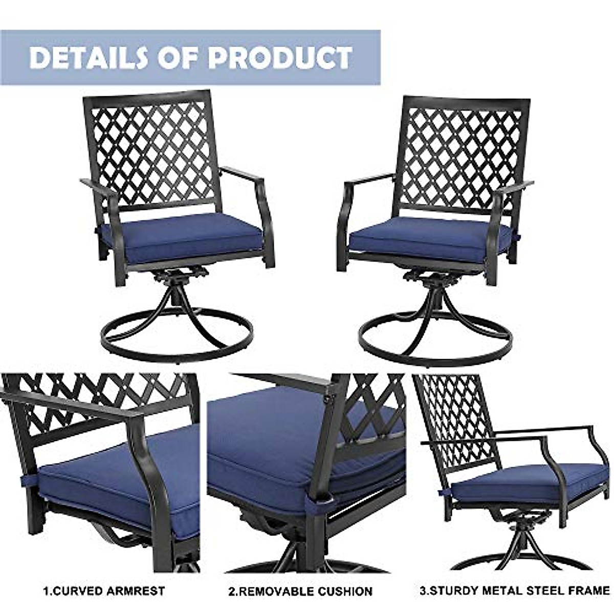 LOKATSE HOME Patio Swivel Dining Chairs Set of 2 with Cushion Bistro Outdoor Furniture for Garden Backyard Poolside, Blue