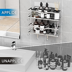 MZF 2-Pack Shower Caddy, No Drilling Adhesive Shower Shelf, Rustproof Stainless Steel Bathroom Shower Organizer Storage, Shower Shelf for Inside Shower & Kitchen Storage, Silver