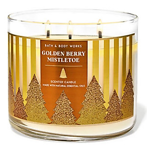 Bath & Body Works- 3-Wick Scented Candle 14.5 OZ Burns 25-45 Hours and Strawberry Cake soap (Golden Berry Mistletoe)