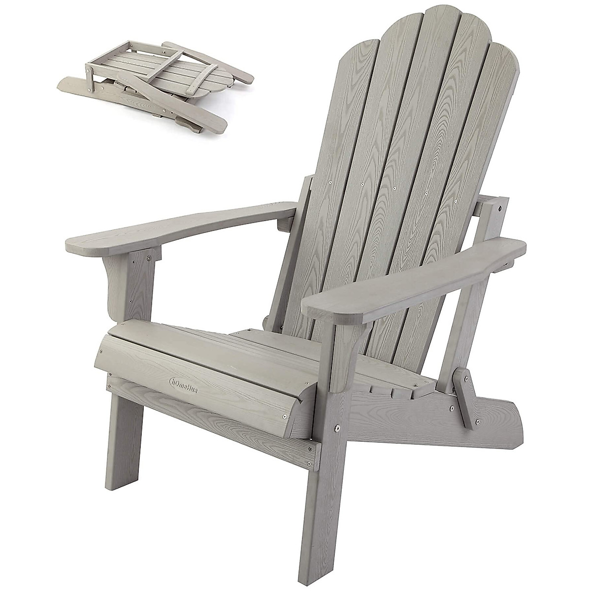 hOmeHua Folding Adirondack Chair Weather Resistant, Hard Plastic Imitation Wood Stripes Adirondack Chair, Easy to Fold Move & Maintain, Outdoor Chair for Patio, Backyard Deck, Fire Pit - Gray