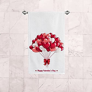 Valentines Day Balloon with Hearts Hand Towels 2 Pack for Bathroom, Kitchen Towels Absorbent Fingertip Towel Multipurpose Bath Towel Guest for Spa Gym Bar 30 x 15 inch