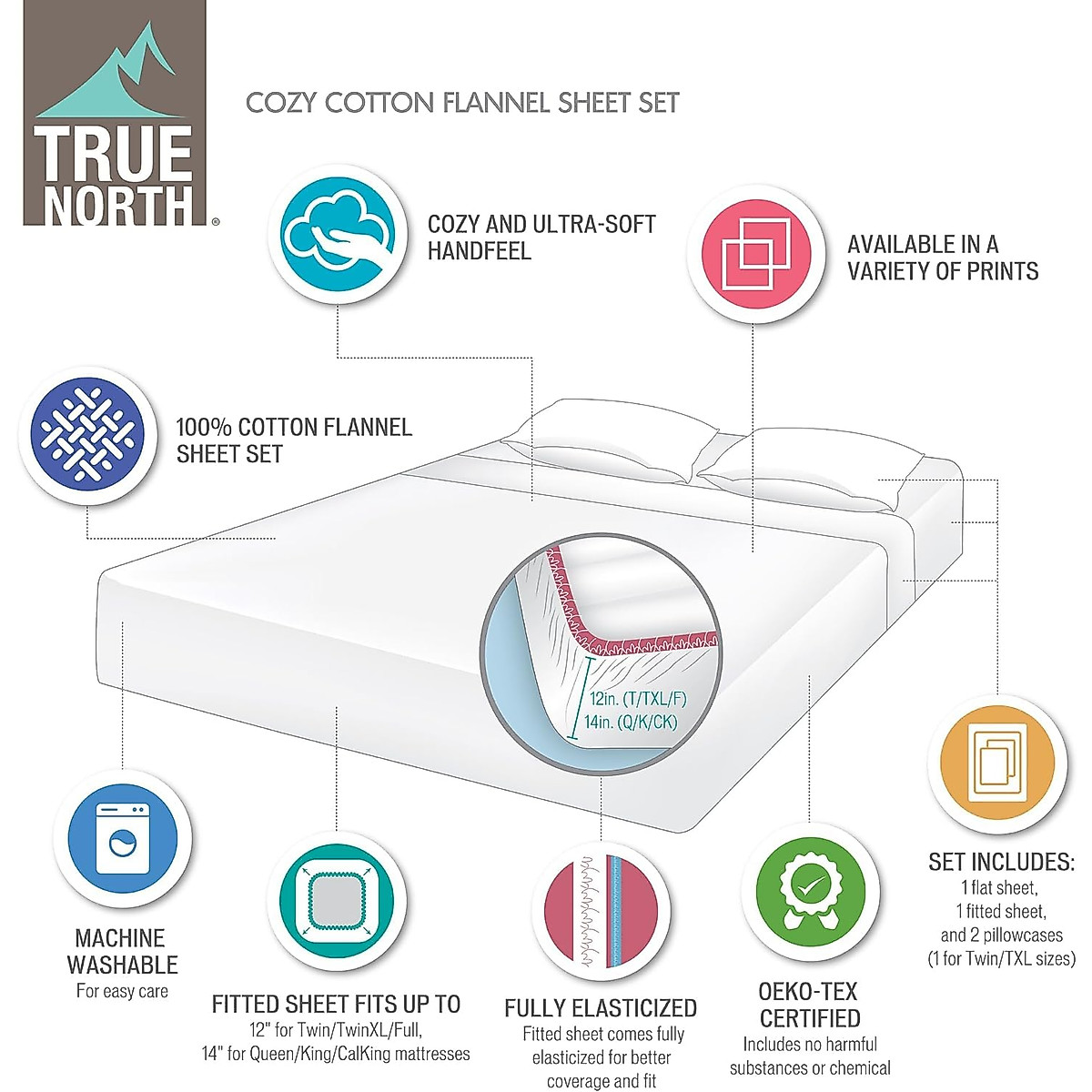 Sleep Philosophy True North Cozy Flannel Warm 100% Cotton Sheet - Novelty Print Animals Stars Cute Ultra Soft Cold Weather Bedding Set, Full, Multi Sloth 4 piece