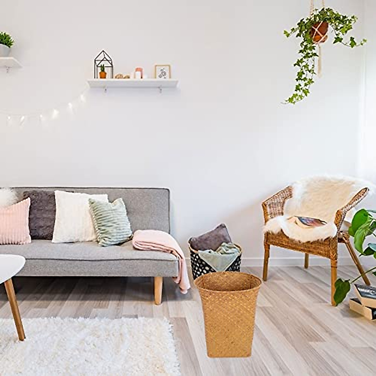 Zerodeko Baskets Wicker Waste Basket Woven Trash Can Straw Garbage Bin Rattan Rubbish Container Rustic Storage Basket Laundry Hamper Flower Pot for Kitchen Home Office (Light Brown) Storage Cubes