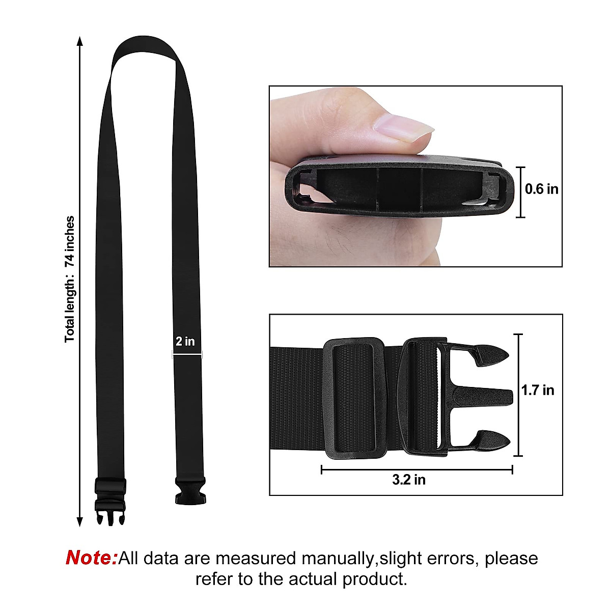 Darller 4 PCS 74" x 2" Luggage Straps Suitcase Belts Wide Adjustable Packing Straps Travel Accessories, Black