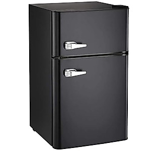 Joy Pebble Small fridge with freezer,3.2 cu.ft compact refrigerator with freezer,Mini Fridge for bedroom, Dorm or Apartment with Adjustable Removable Glass Shelves,Black