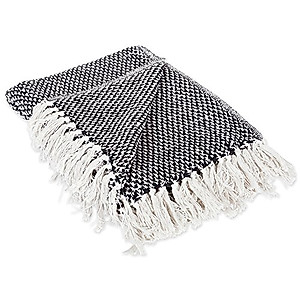 DII 100% Cotton Basket Weave Throw for Indoor/Outdoor Use Camping Bbq's Beaches Everyday Blanket, 50 x 60, Black