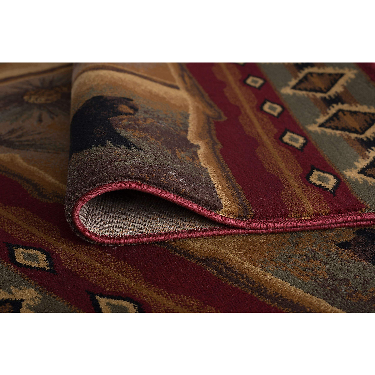 Tayse Sierra Bear Red 8 Foot Octagon Area Rug Cabin for Living, Bedroom, or Dining Room - Lodge, Novelty Farmhouse Style Bear Figure Rugs