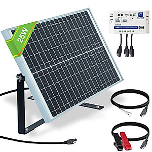 ECO-WORTHY 25 Watts 12V Off Grid Solar Panel Kit Solar Battery Trickle Charger Maintainer: Waterproof 25W Solar Panel + SAE Connection Cable+10A Charge Controller for Car RV Marine Boat