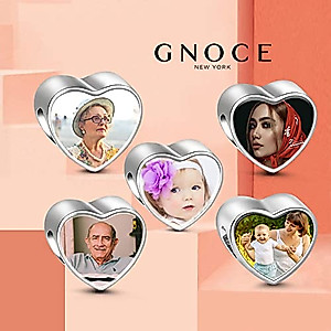 GNOCE Custom Photo Charms for Bracelet 925 Sterling Silver Heart Shaped Personalized Charms Family Memorial for Women