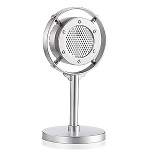 Facmogu Vintage Retro Fake Plastic Mic, Nostalgic Microphone Props for Antique Decoration Collecters, Antique Ring Microphones Model for Vintage Theme Scene Shooting - Silver