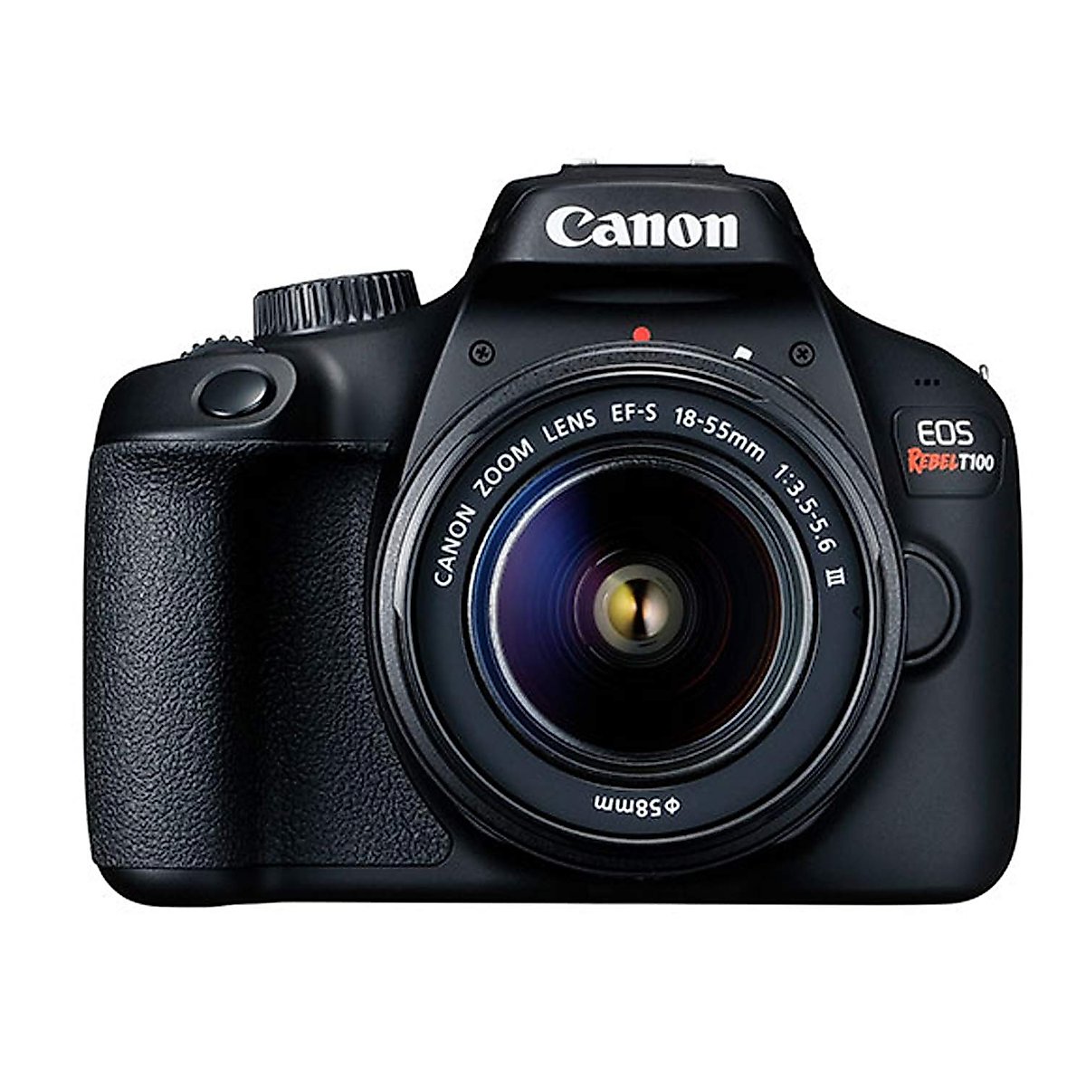 Canon Rebel T100 / EOS 4000D DSLR Camera w/EF-S 18-55mm F/3.5-5.6 Zoom Lens + 64GB Memory, Filters + Macro + 2X Lens, Case, Tripod, Flash, and More (36pc Bundle) (Renewed)
