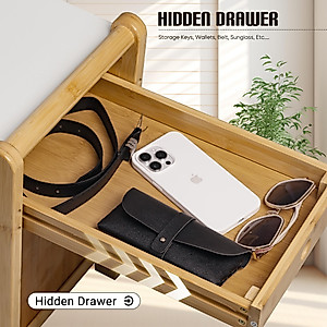 YESHOMY 2 Tier Shoe Rack Bench with Hidden Drawer and Side Holder, Bamboo Storage Organizer for Entryway Hallway Living Room, Nature