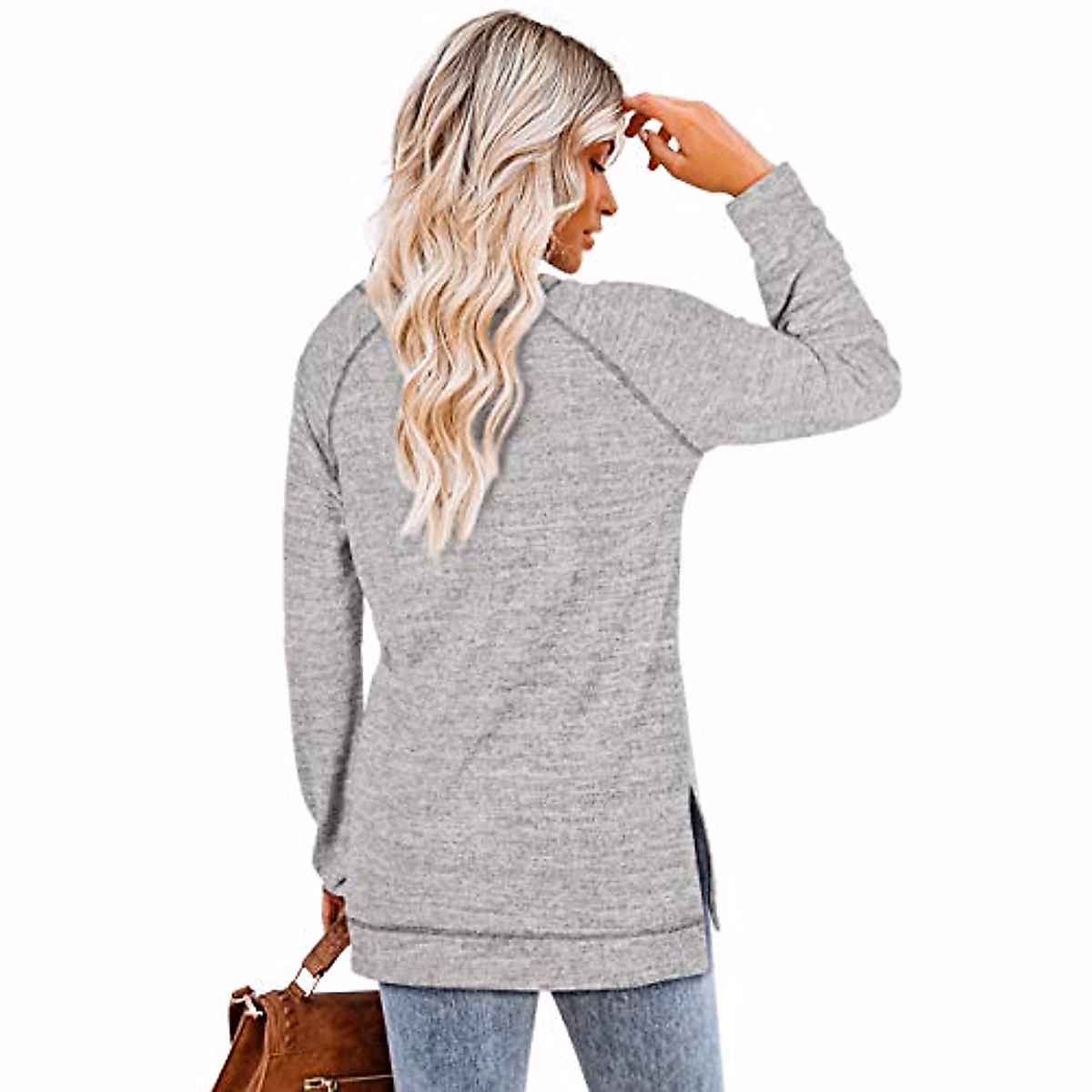 Aokosor Womens Tops 2024 Trendy Oversized Casual Sweaters Long Sleeve Shirts Light Grey L