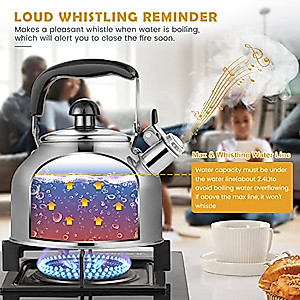 Tea Kettle Stovetop Whistling Teapot Stainless Steel Tea Pots for All Stovetop With Ergonomic Handle - 3 Quart Whistling Teapot