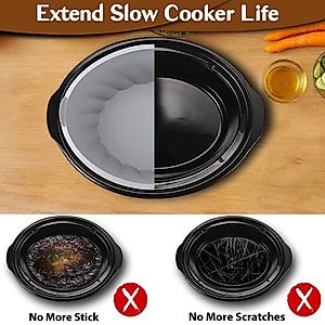 2 Pack Silicone Slow Cooker Liners, Silicone Crockpot Liner for 6 Quart Oval Slow Cookers, Reusable Crock Pot Liners Silicone Leakproof BPA Free Heat Resistant Dishwasher Safe(Black+Gray)