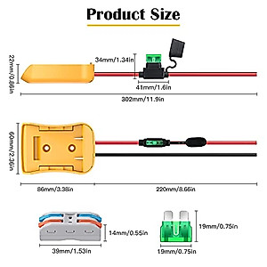 2 Packs Power Wheel Adapter for Dewalt 20V Battery Adapter Power Wheels Battery Converter Kit with Fuses & Wire Terminals, 12AWG Wire, Power Connector for DIY Rc Car Toys, Robotics and Rc Truck