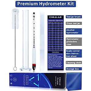Cimalab Hydrometer Alcohol Meter Kit, Hydrometer Alcohol 0-200 Proof & Tralle with Hydrometer Test Jar, Alcohol Proof Tester Hydrometer, Alcohol Tester for Liquor/Moonshine/Spirits/Proofing/Distilled
