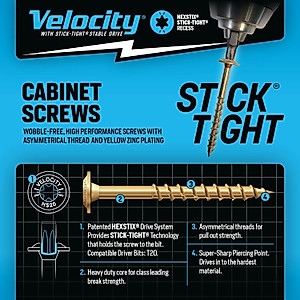 Velocity Cabinet Screws for Wood and T20 Torx Bits (Size #8 x 2 1/2"), – Zinc Plated Washer Head, Designed for Wood Screw Construction and DIY Projects (100 Count)