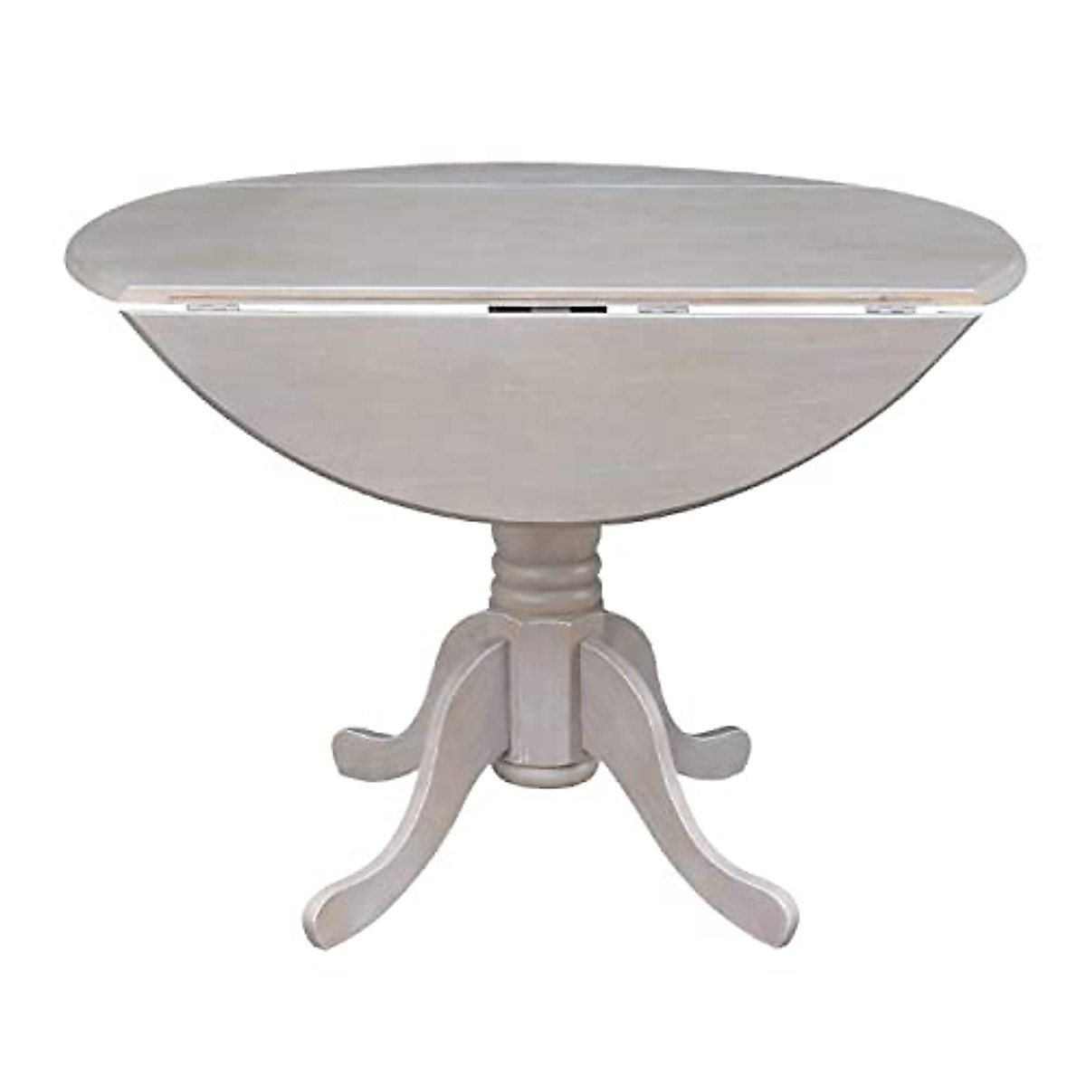 International Concepts 42" Round Dual Drop Leaf Pedestal Table, Washed Gray Taupe