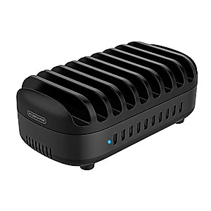 10 Ports Charging Station for Multiple Devices, 120W iPad Charging Station Organizer, USB Charging Docking with Cooling Fan, for iPhone, iPad, Tablet, Kindle, ETL Listed (2.4A Each, 24A in Total)
