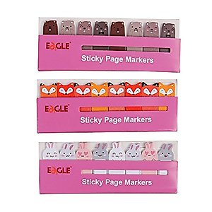 Eagle Cute Cartoon Animal Sticky Notes, Page Markers, 15 Sheets per Pad, 8 Pads per Set, 3 Sets, Total 360 Sheets (Pink)