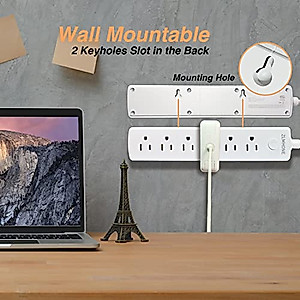 Power Strip with 6 Feet ZLMHONE Mountable Flat Plug Power Strip with 6 Outlets for Home, Office, Dorm