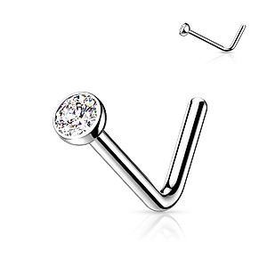 FIFTH CUE Solid Titanium Press Fit Cubic Zirconia 2mm Micro Ball Top L bend Stud Nose Ring (18G)