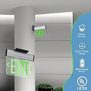 CM MZY Green Exit Signs for Business, LED Edge Lit Exit Sign, UL 924, Hardwired Emergency Exit Lights with Battery Backup, Aluminum Housing with Rotating Acrylic Clear Panel, AC 120/277V, 1 Pack