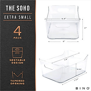 BINO | Plastic Organizer Bins, X-Small - 4 Pack | THE SOHO COLLECTION | Multi-Use Organizer Bins | Pantry Organizer & Freezer Organizer Bins | Plastic Storage Containers | Bins for Home & Kitchen Org
